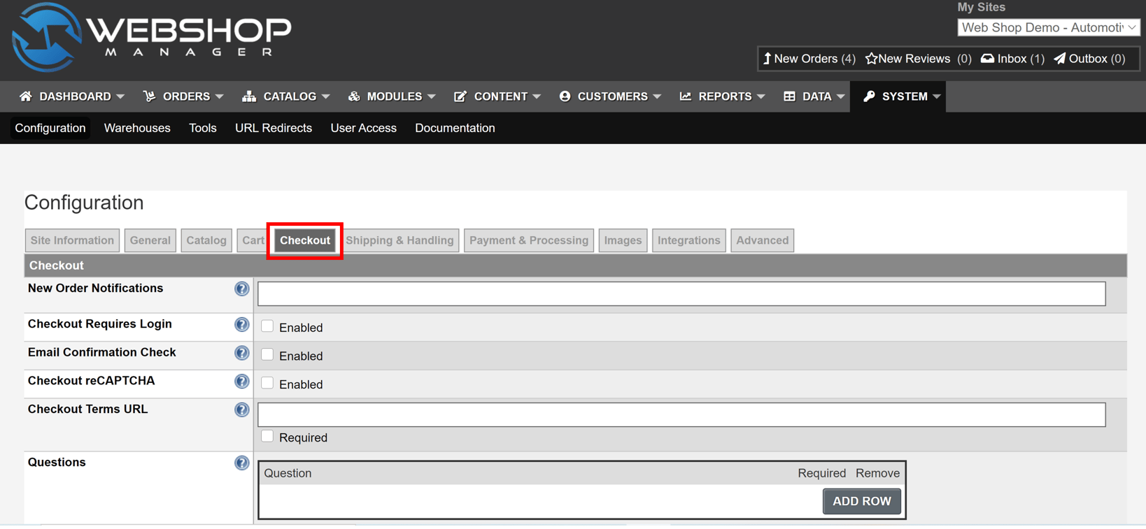 CONFIGURING THE CHECKOUT TAB